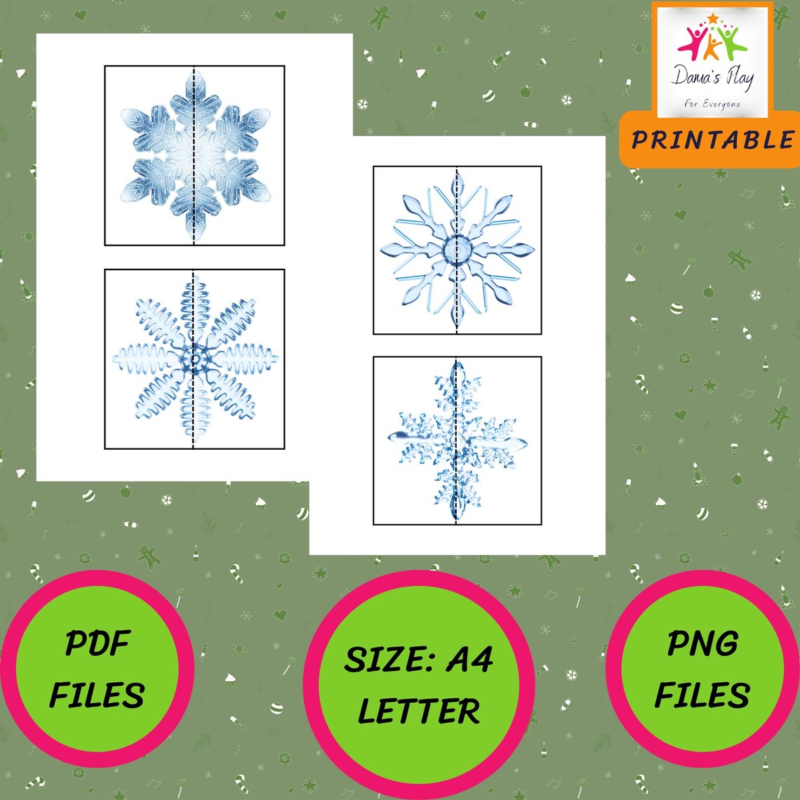 Snowflake Matching Puzzle: Printable Activity PDF & PNG Files - Etsy