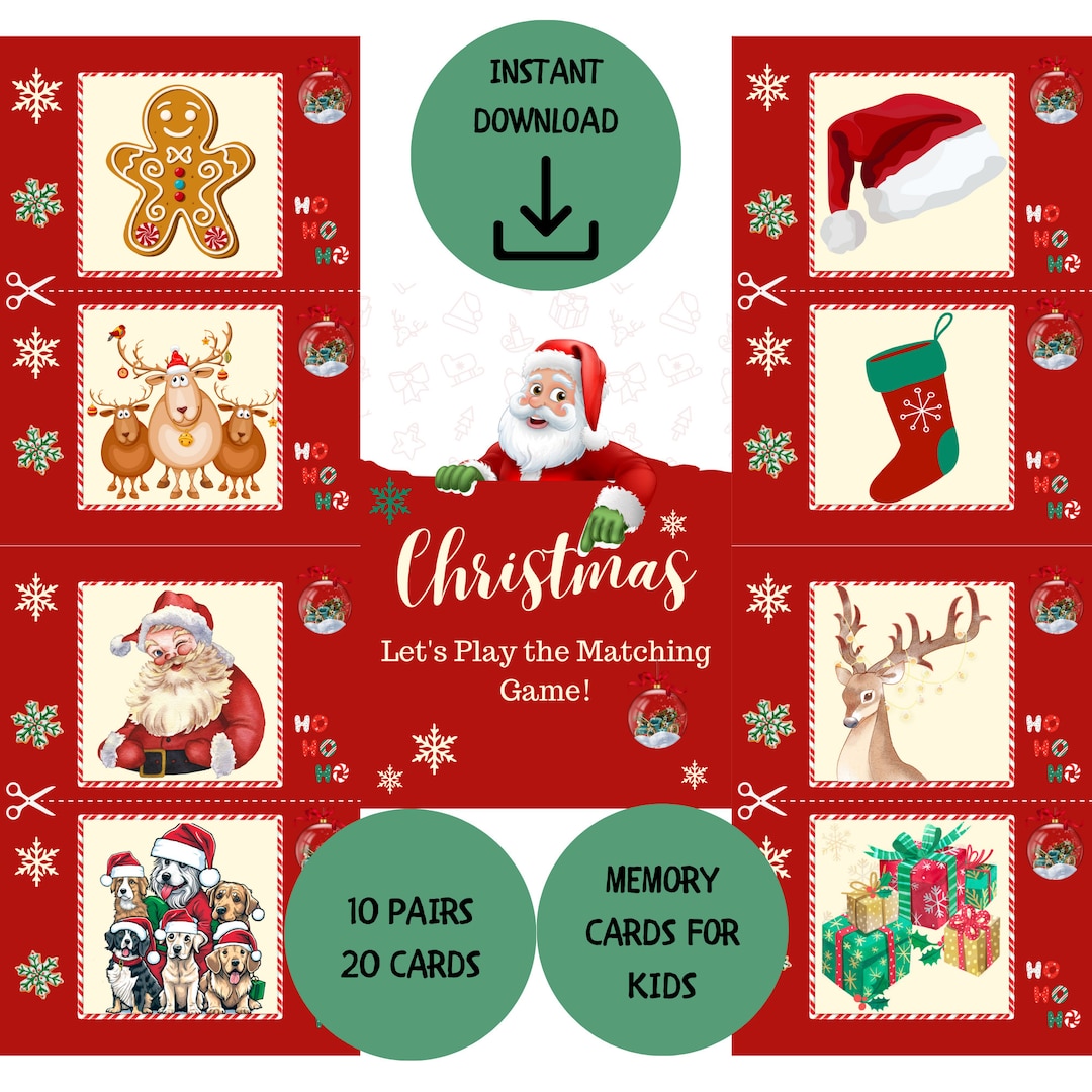 Fun Christmas Memory Cards Matching Cards Games for Kids Family Friends ...
