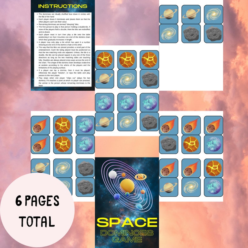 Cute Space Dominoes Printable Games for Kids Family Holiday Indoor ...