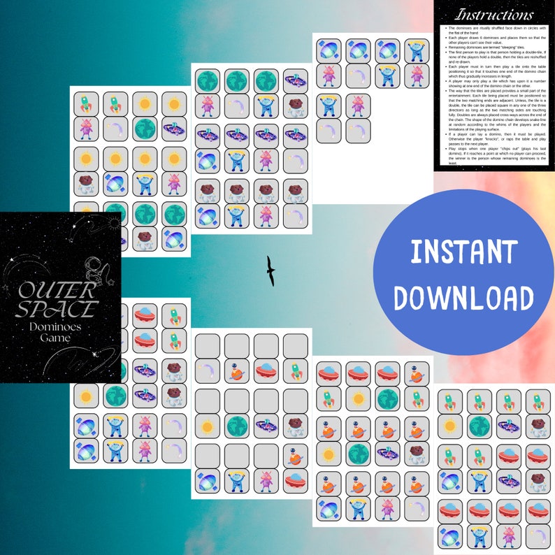 Outer Space Dominoes Printable Games for Kids Family Friends Holiday ...