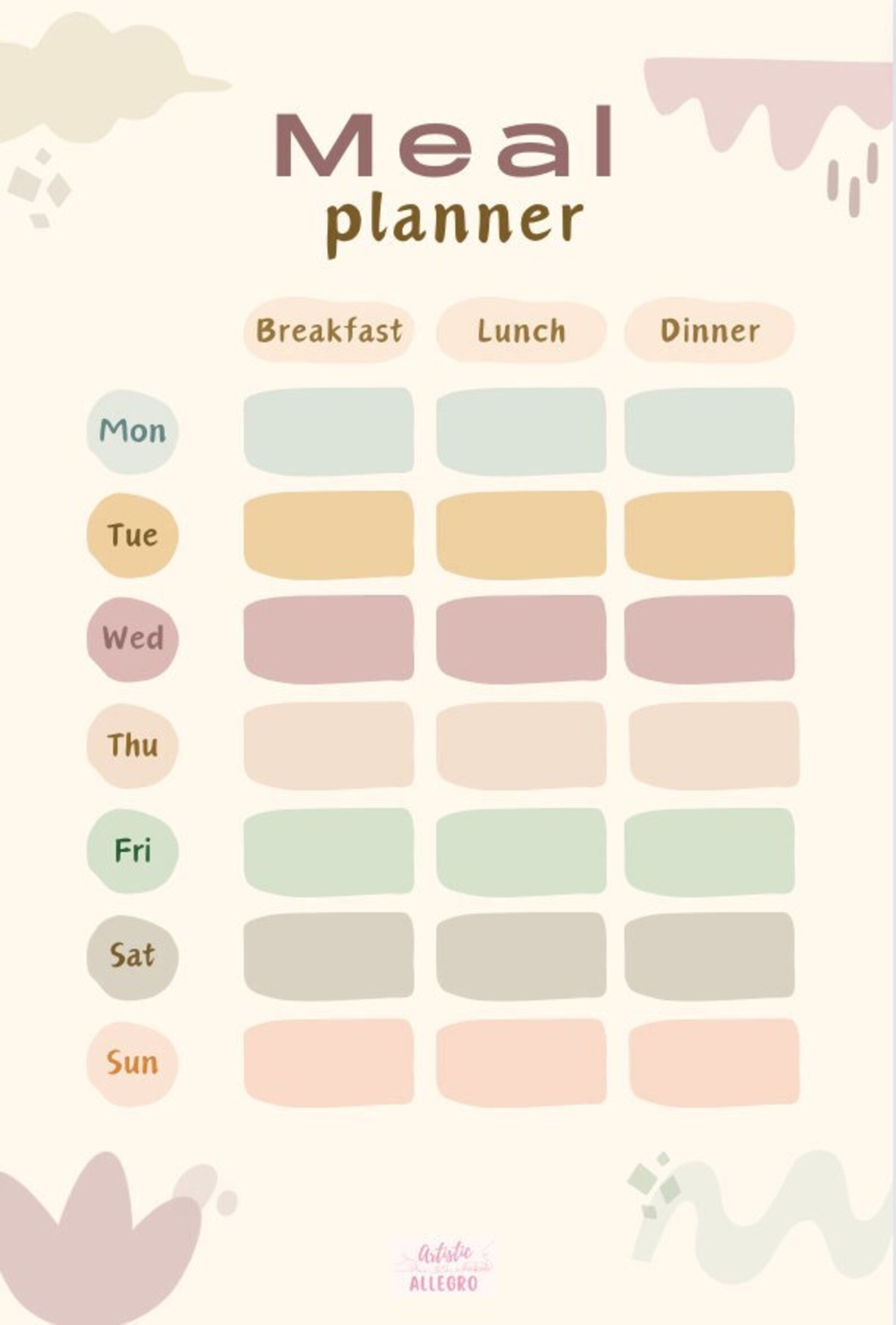 10 X Weekly Meal Planner Templates - Etsy