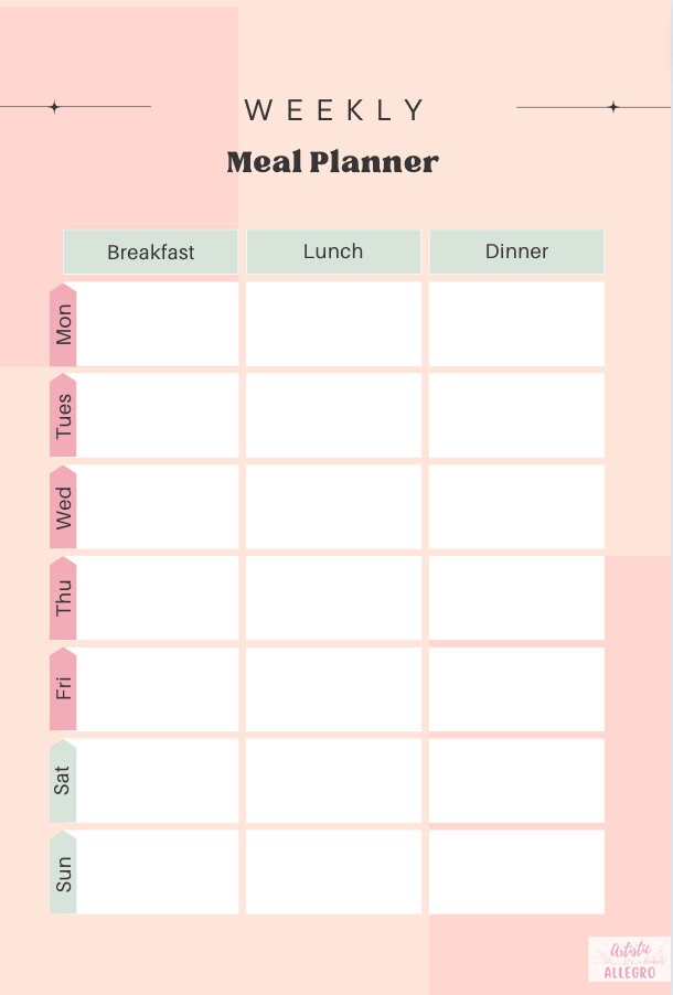 10 X Weekly Meal Planner Templates - Etsy