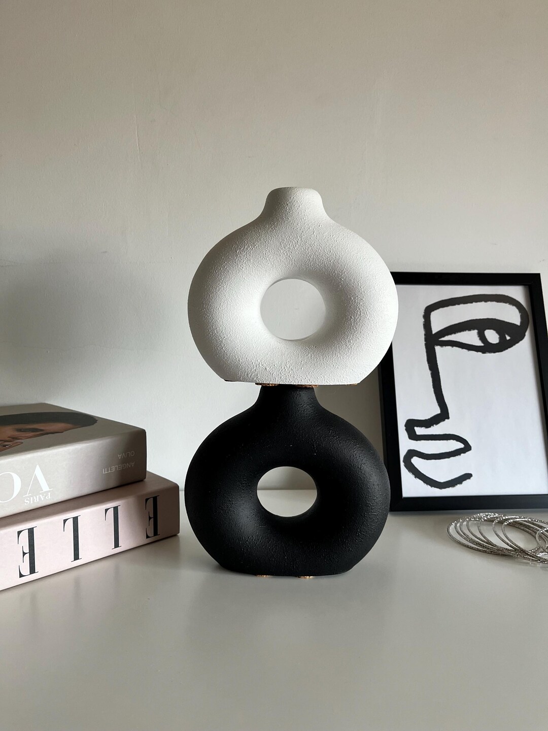 Vase Doughnut Shaped Stylish White and Black to Contrast With Your ...