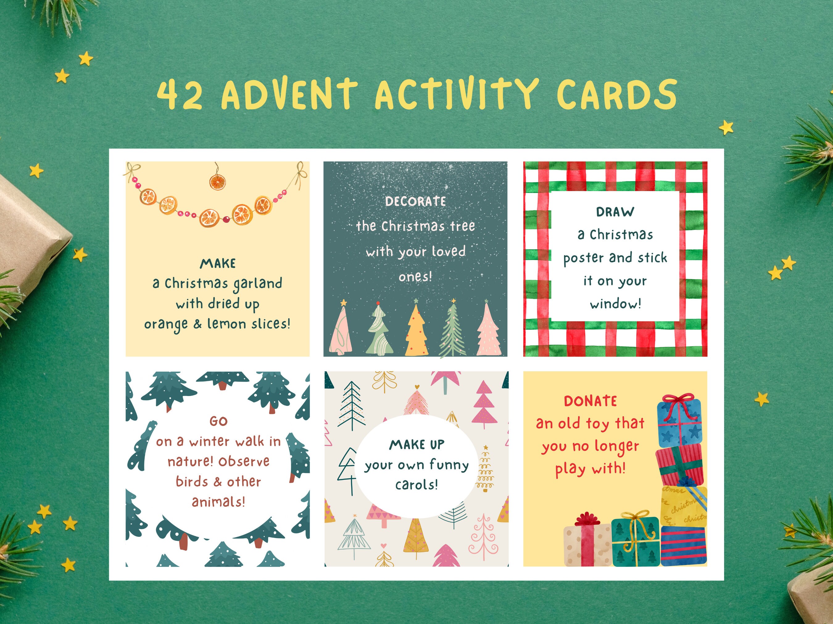 42 Advent Activity Cards for Kids Advent Calendar Christmas Activities ...