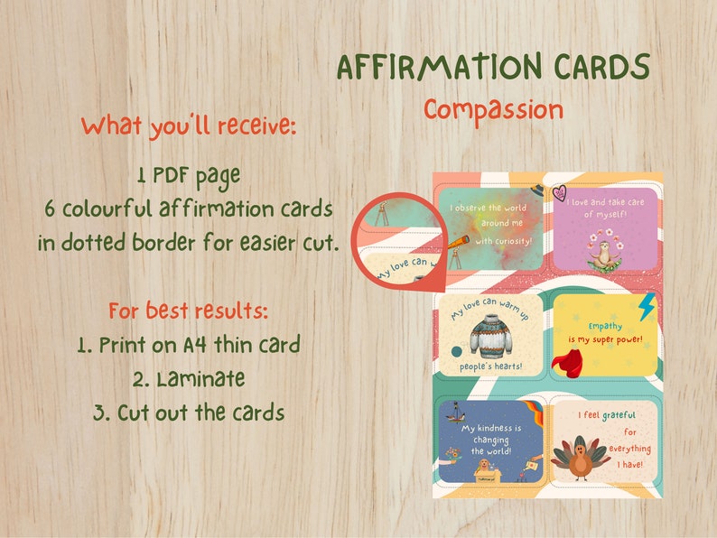 Compassion 6 Printable Affirmation Cards for Kids - Etsy