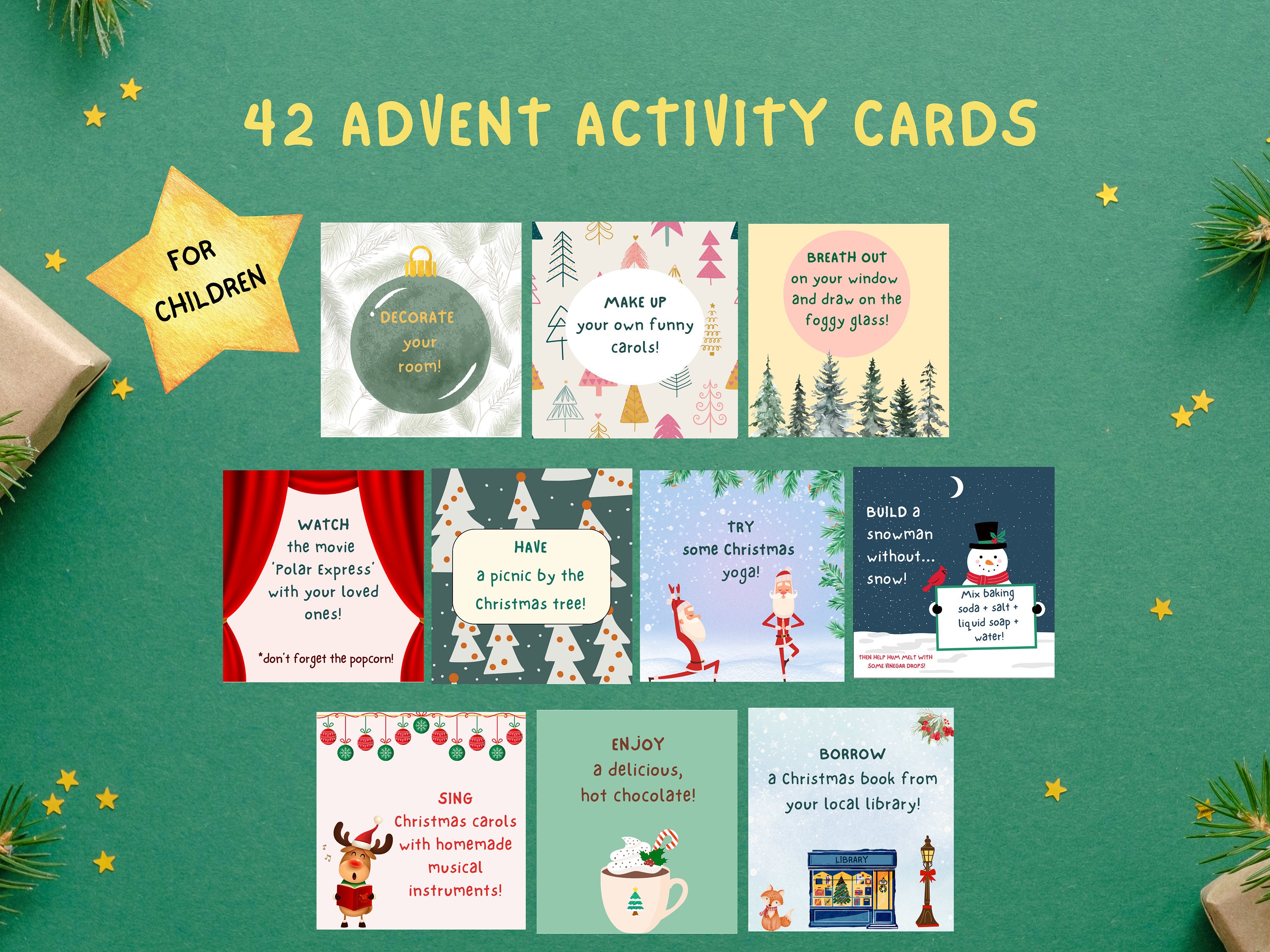42 Advent Activity Cards for Kids Advent Calendar Christmas Activities ...