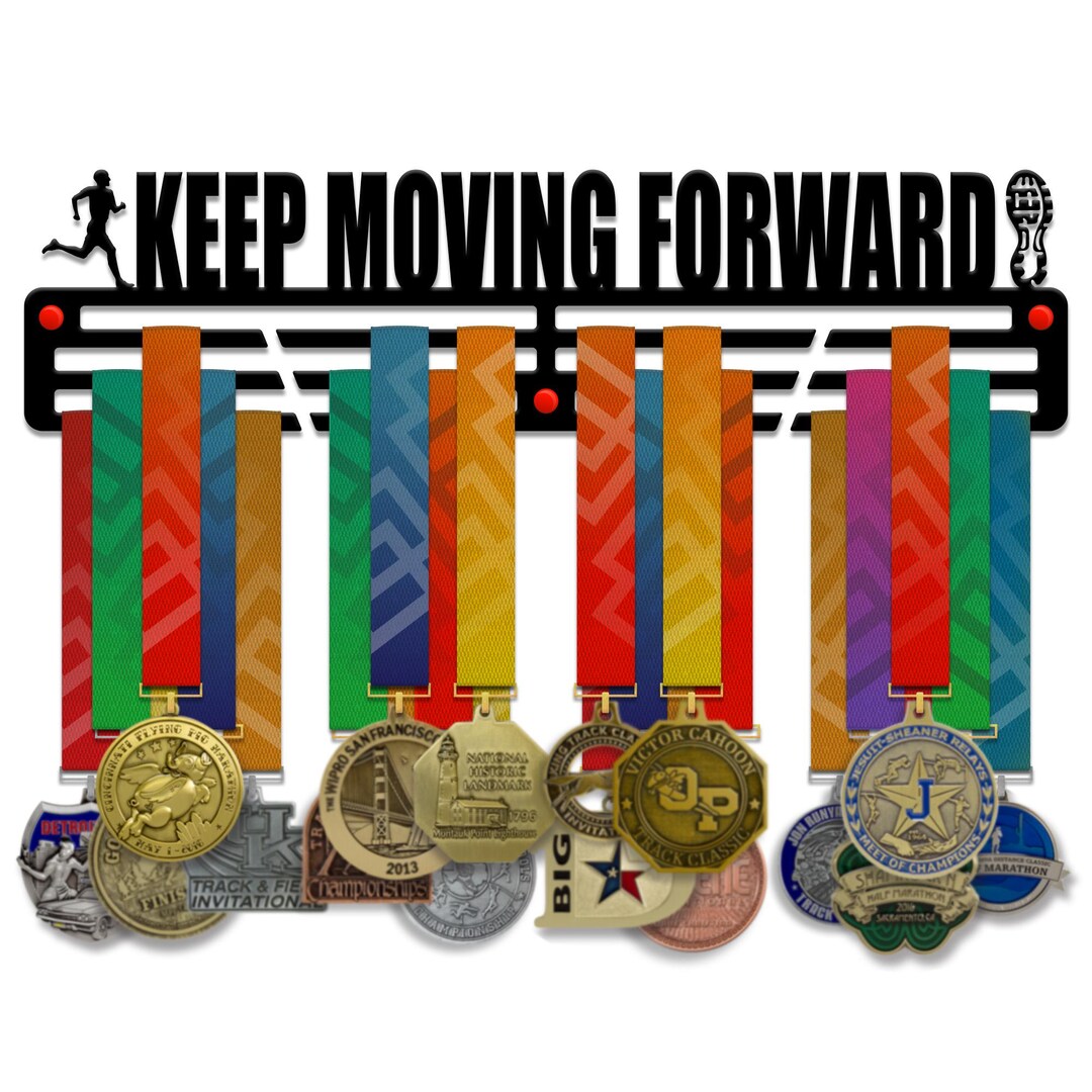 Keep Moving Forward Medal Holder Display Rack - 3 Bars Black Coated 3 ...