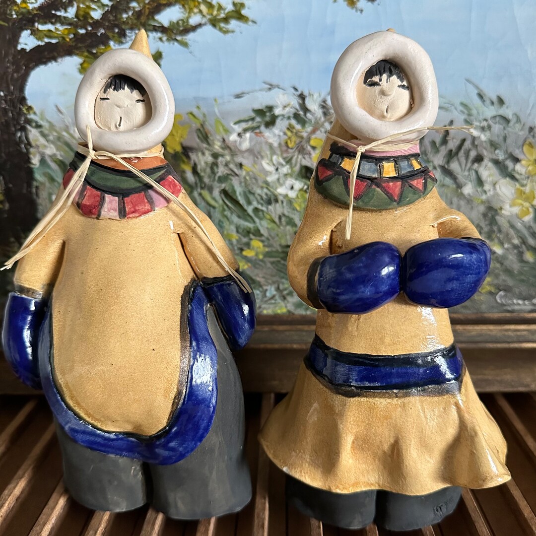 Vintage Eskimo Statue, Art Pottery, Dube’ Quebec Canada Ceramic Clay ...