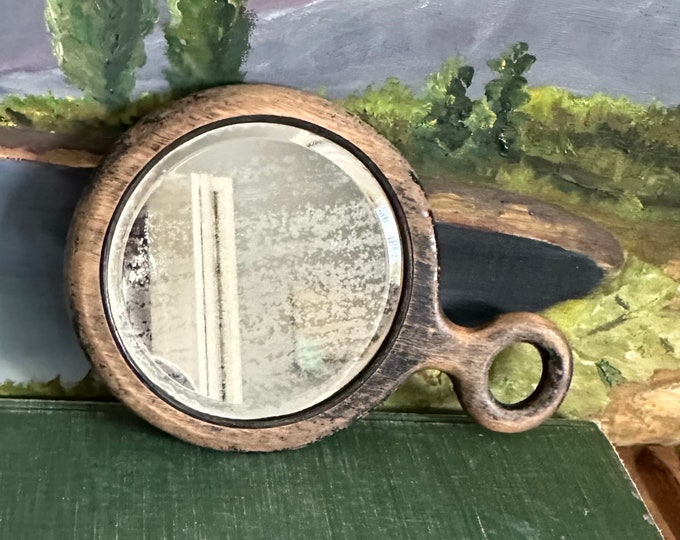 Antique Victorian Wooden Bevelled Hand Mirror, Black Chippy Paint - Etsy