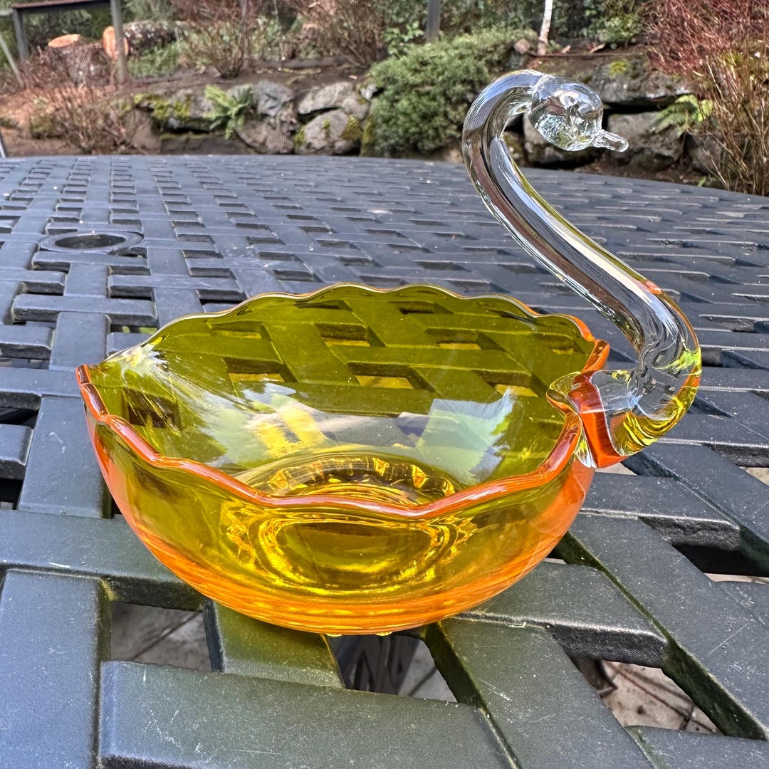 Vintage Vaseline Glass Duncan Miller Style Lemon Yellow Swan Bowl ...