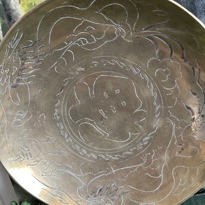 Beautiful Vintage Etched Brass Chinese Shallow Bowl Engraved With ...