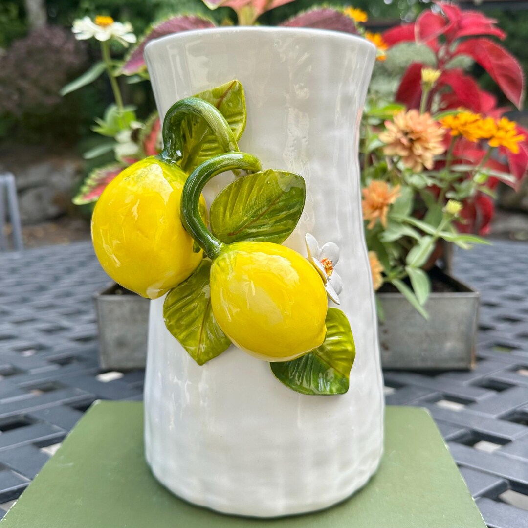 Vintage Italian Majolica Vase or Utensil Holder With 3D Lemons ...