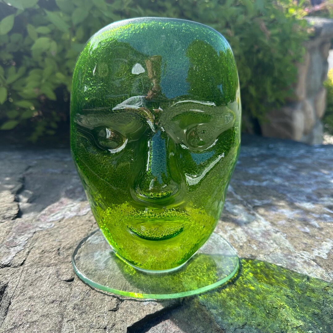 Vintage Green Glass Face Sculpture, Human Form, Art Glass Sculpture - Etsy