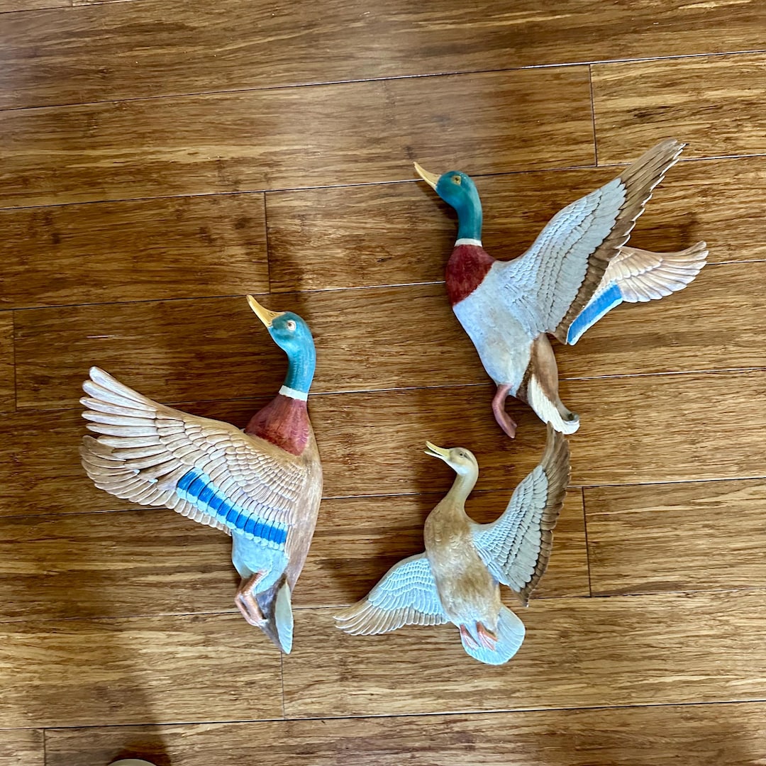 Vintage Set of 3 Ceramic Plaster Mallard Ducks Wall Hanging by the ...