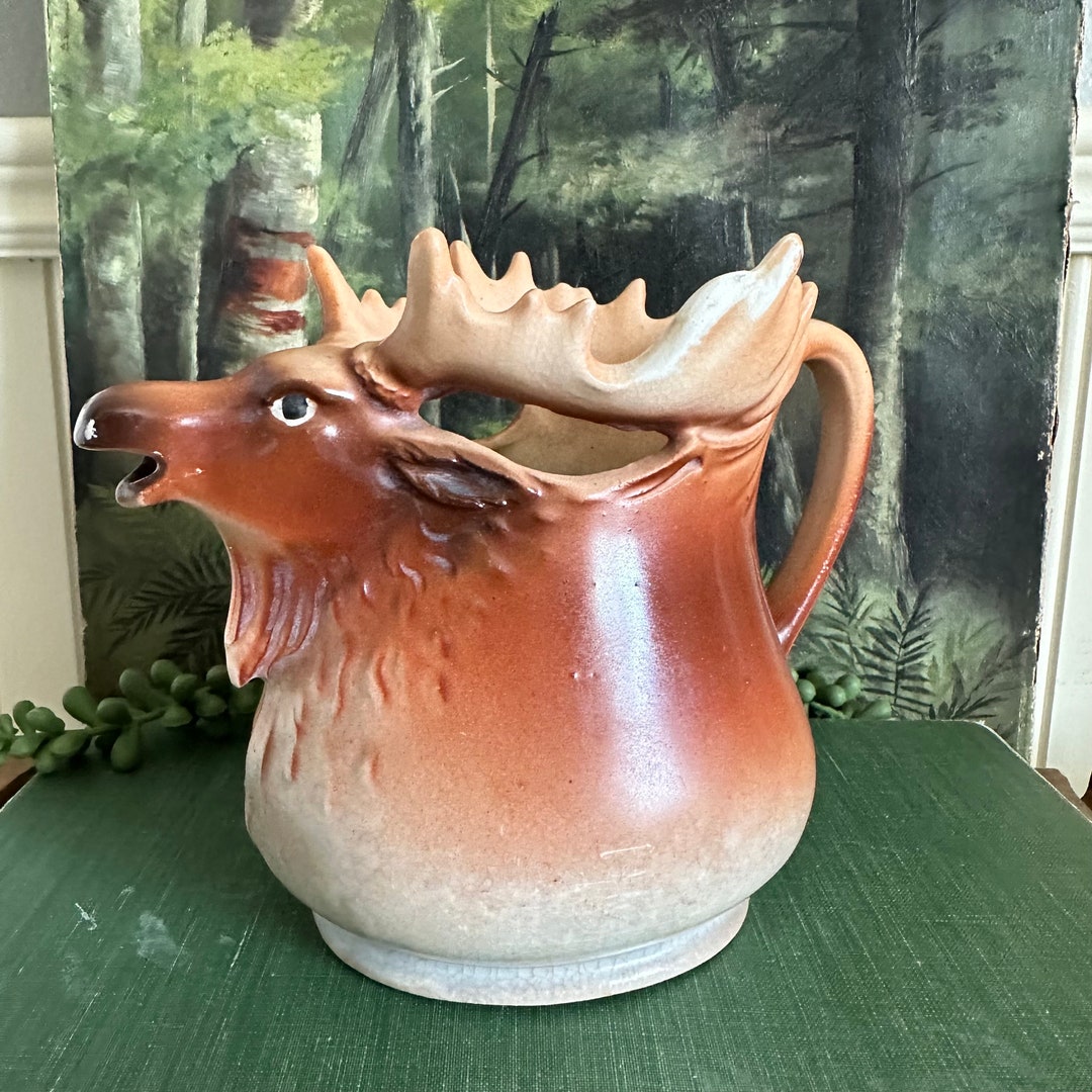 Vintage Austrian Bisque Glazed Moose/elk Head Creamer/pitcher - Etsy
