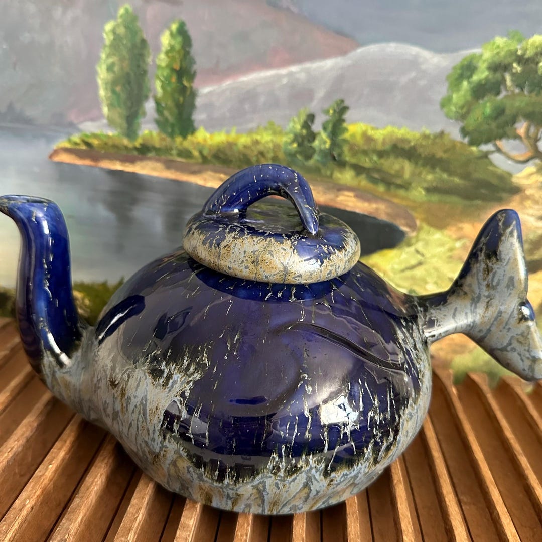 Vintage 1980’s Doug Wyle Whale Tail Drip Glaze Pottery Teapot, Original ...