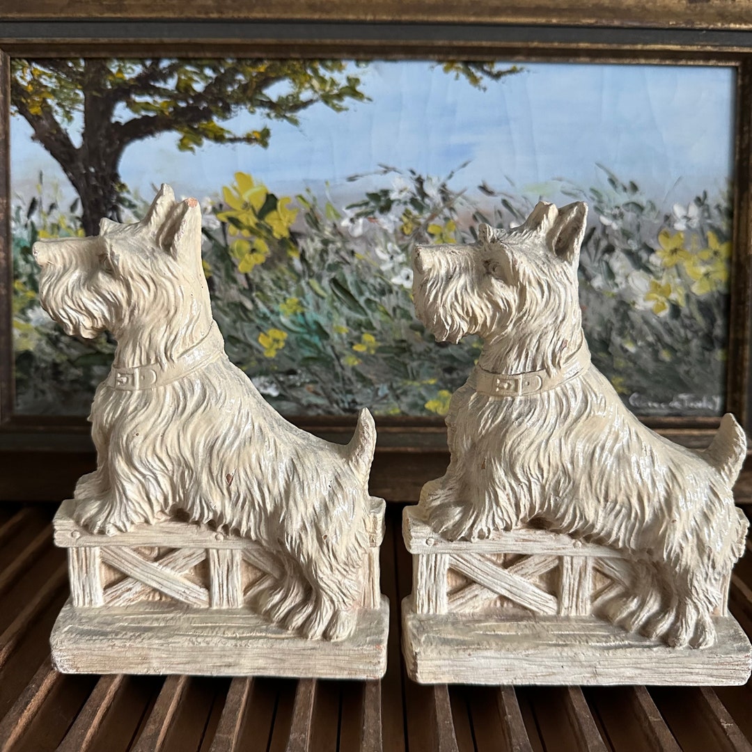 Pair Vintage Syroco Pressed Wood Scottie Dog Bookends, Shabby Chic ...