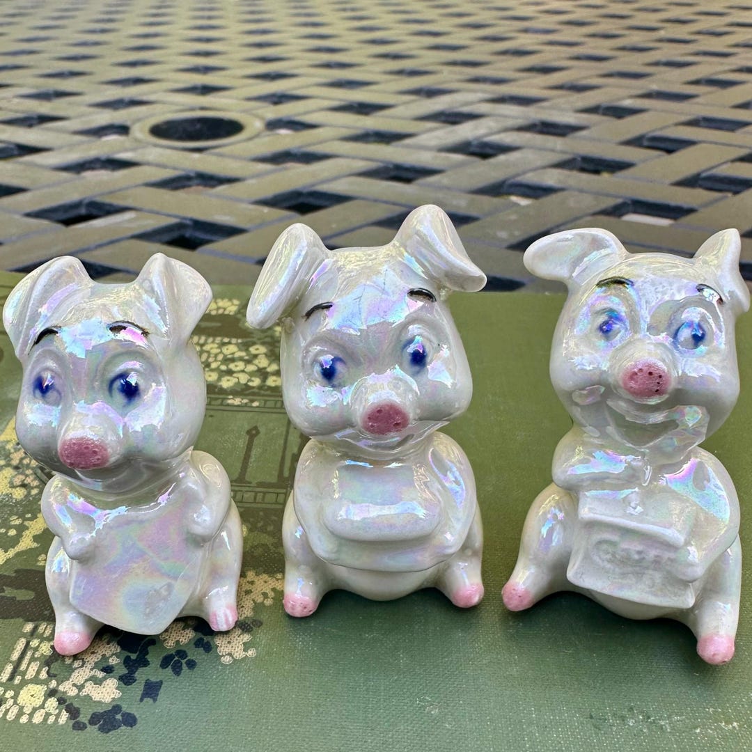 3 Little Vintage Lusterware Ceramic Pigs Holding Dairy, Cheese, Butter ...