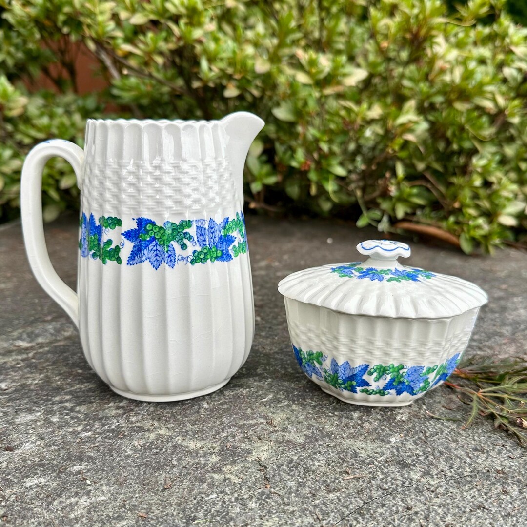 Vintage Spode Copeland Sugar and Creamer, Valencia Basketweave - Etsy