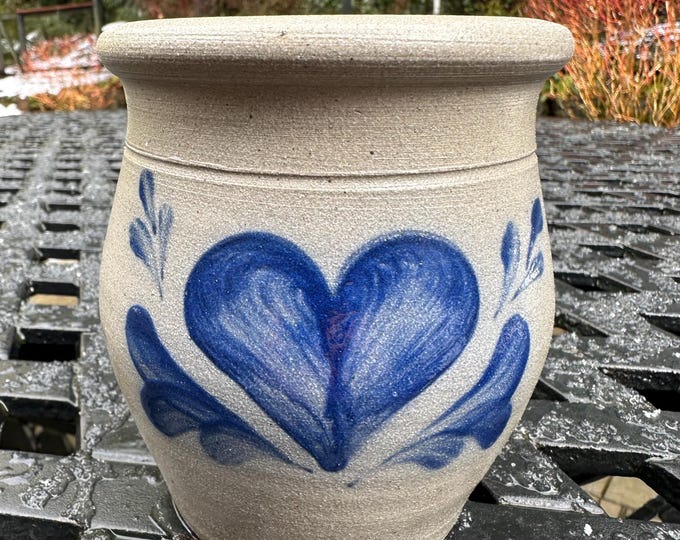 Vintage Rowe Pottery Works Salt Glazed Stoneware Crock With Cobalt Blue ...