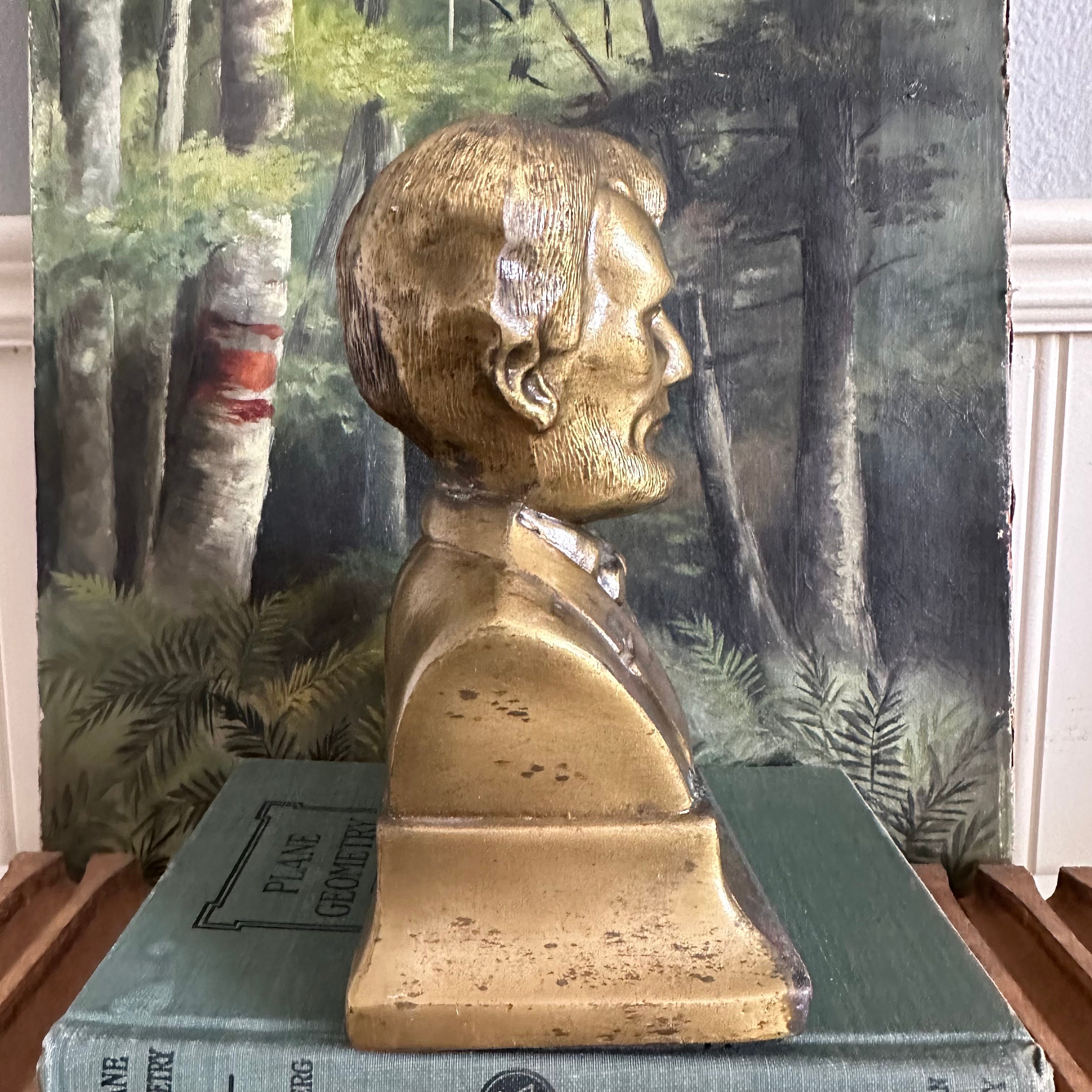 Vintage Heavy Cast Metal Mid Century Gold Abraham Lincoln Bust, Bookend ...