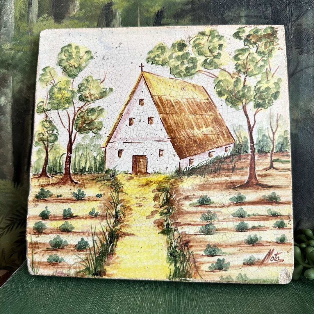 Vintage Italian Hand Painted Trivet, Plaque, Signed, Green, Brown ...