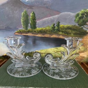 Pair of Vintage 1940s Fostoria Baroque Cornucopia Flame Stem Clear ...