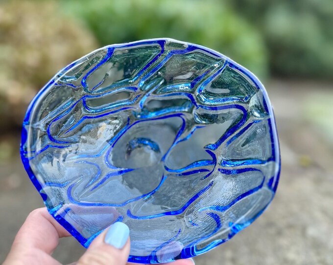 RARE Fire and Light Recycled Glass Blue Puka Wave Bowl, Hand Blown Art ...