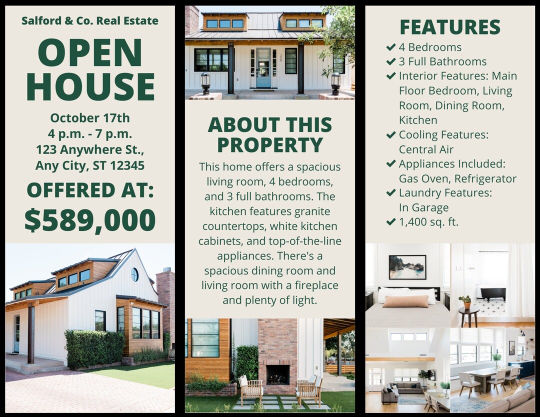 Open House Tri-fold Brochure for Real Estate Professionals and Open ...