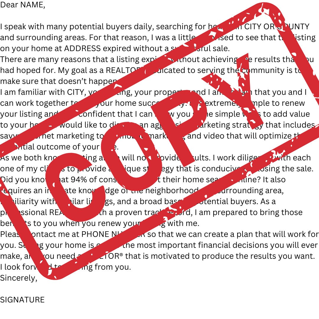 Expired Listing Letter for Realtors and Real Estate Agents - Etsy