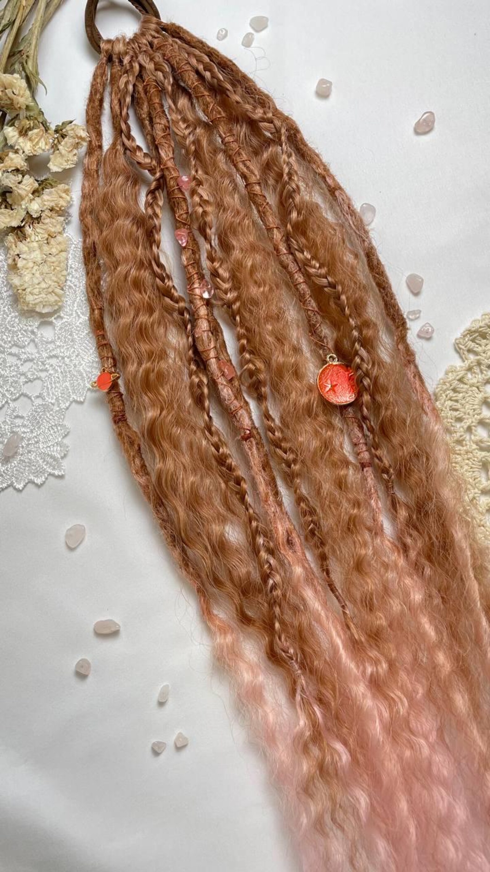 Ponytail Dread Set Dreadlocks Curly Chocolate Brown Pink Adorned ...