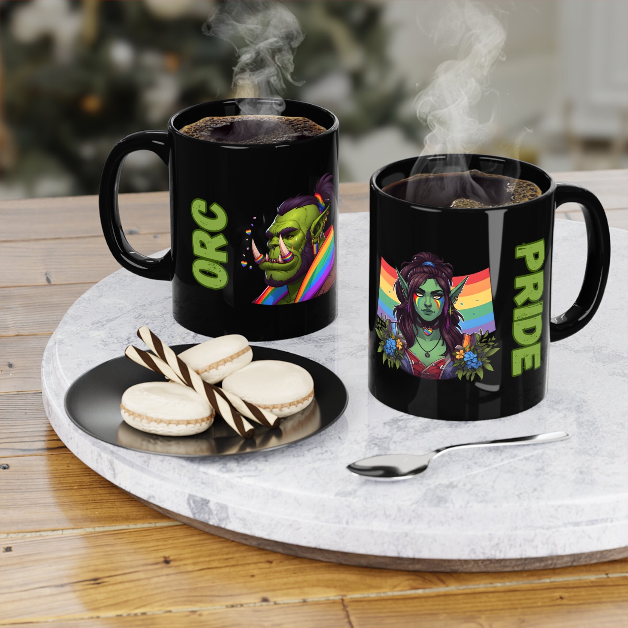 Orc Pride LGBTQ Rainbow Orcs Black Coffee Mug for Fantasy Fans, Pride ...