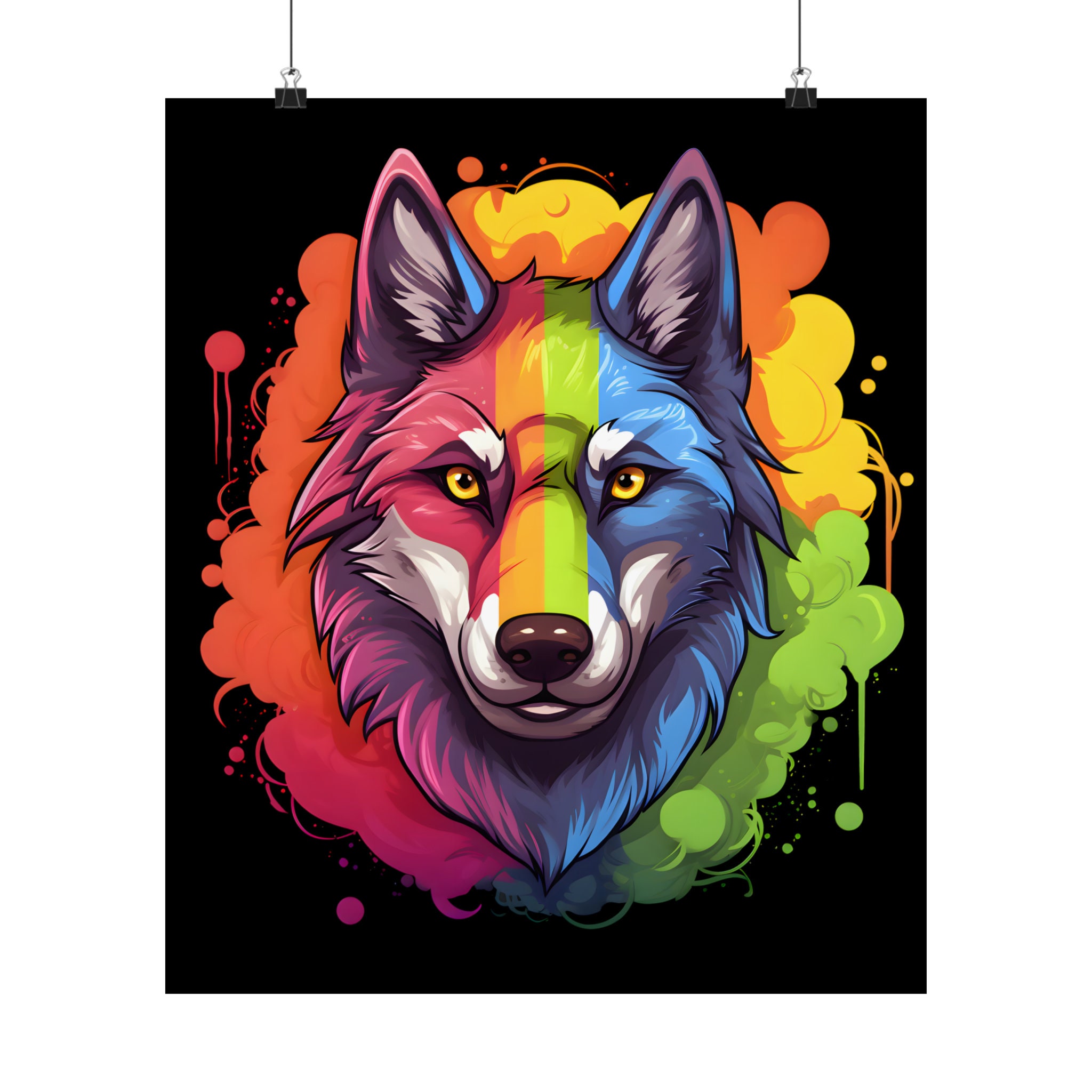 Pride Wolf LGBTQ Poster, Gay Rainbow Furry Wolf Face Art, Furry Wolf ...