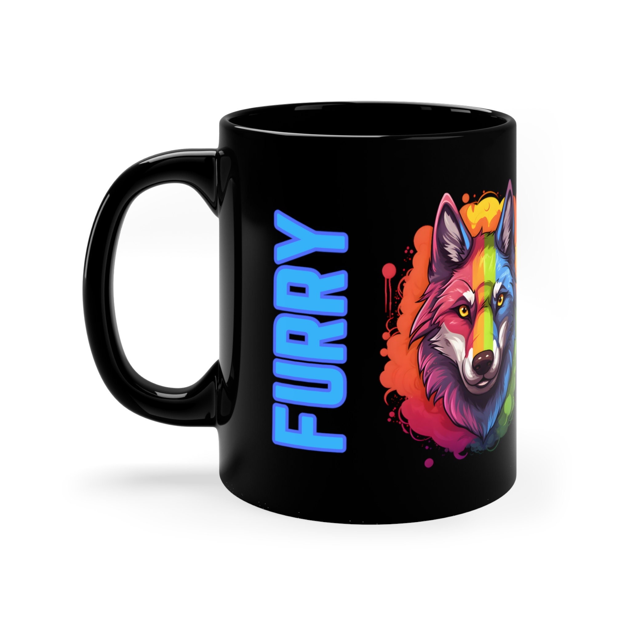 Furry Pride Wolf Black Ceramic Coffee Mug 11oz, Rainbow Pride Coffee ...
