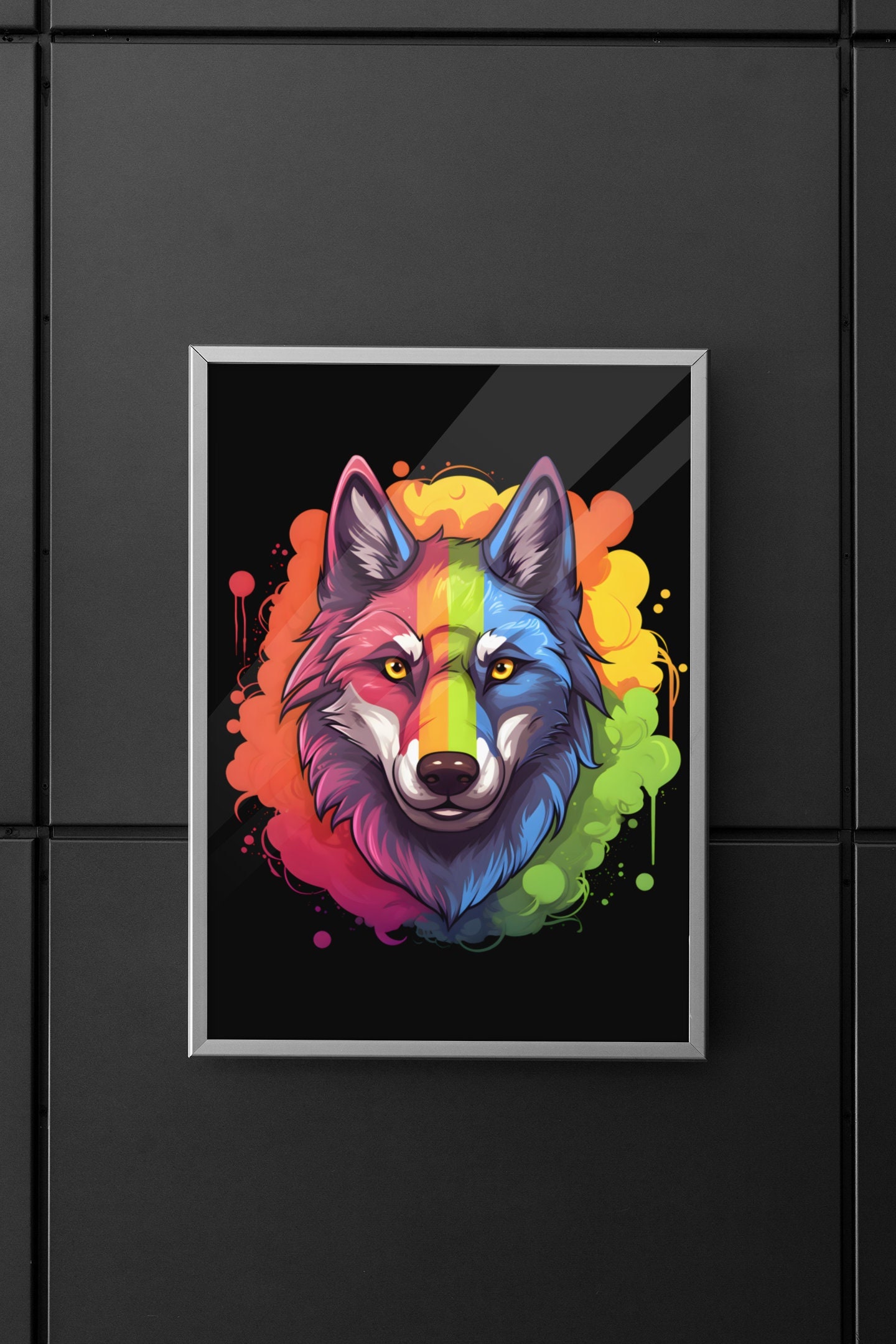 Pride Wolf LGBTQ Poster, Gay Rainbow Furry Wolf Face Art, Furry Wolf ...