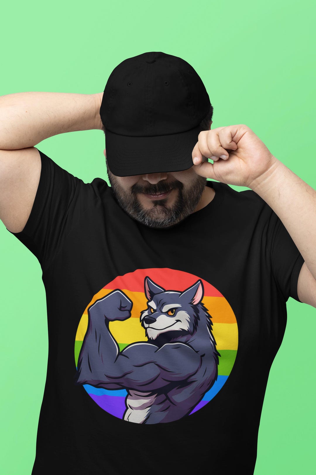 Rainbow Flexing Pride Werewolf Art Symbol T-shirt, Furry LGBTQ Shirt ...