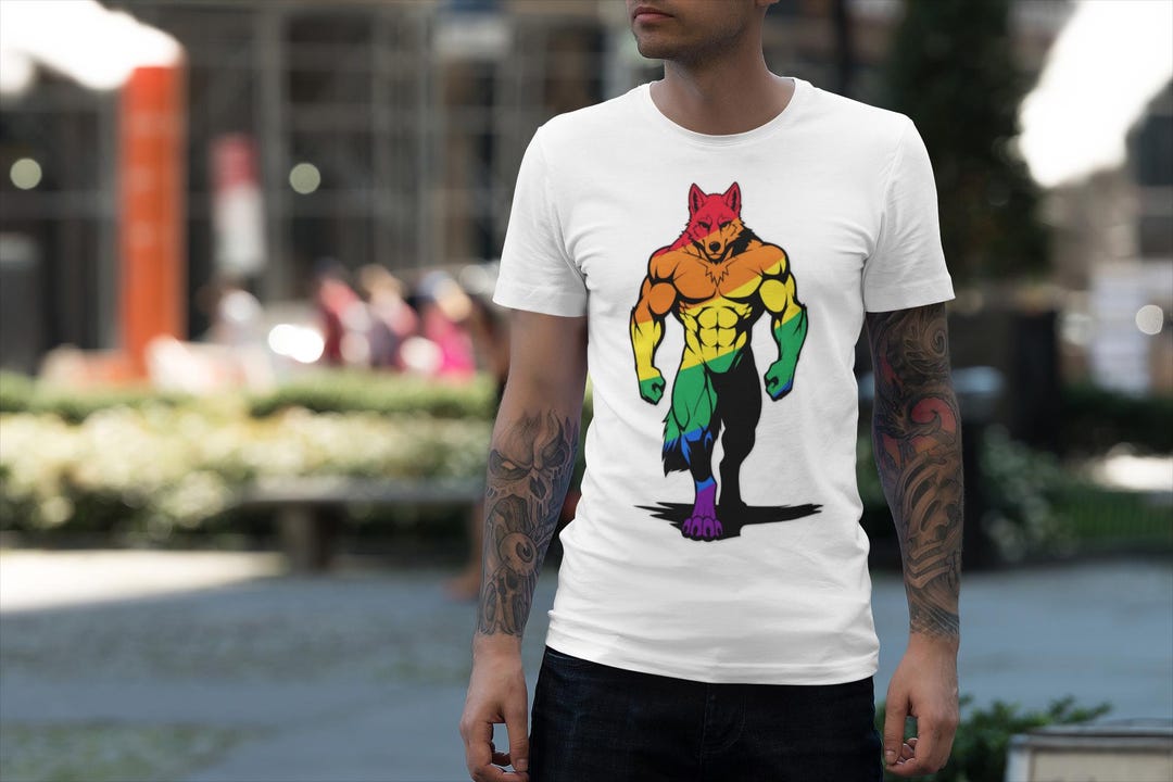 Muscular Furry Bara Werewolf Pride Logo Man's Tee, Furry LGBTQ Shirt ...