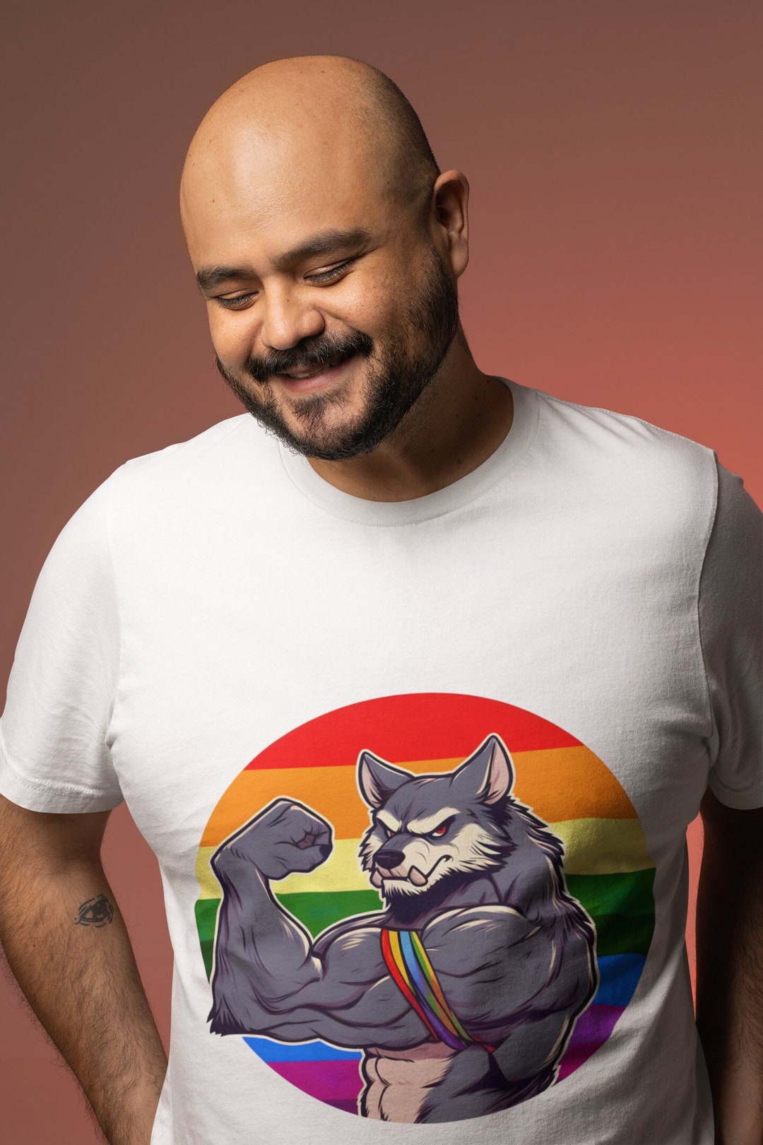 Flex with Pride LGBTQ Furry Wolf camiseta, Pride Unisex Top Mens Adult ...