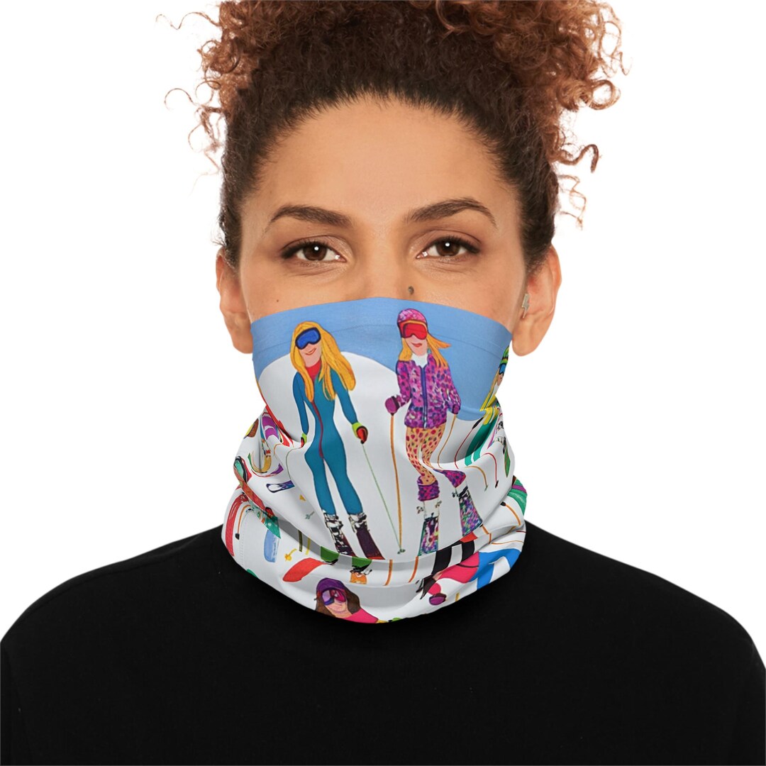 Skiing Girl Neck Gaiter, Winter Sports Face Cover, Snowboarder Outdoor ...