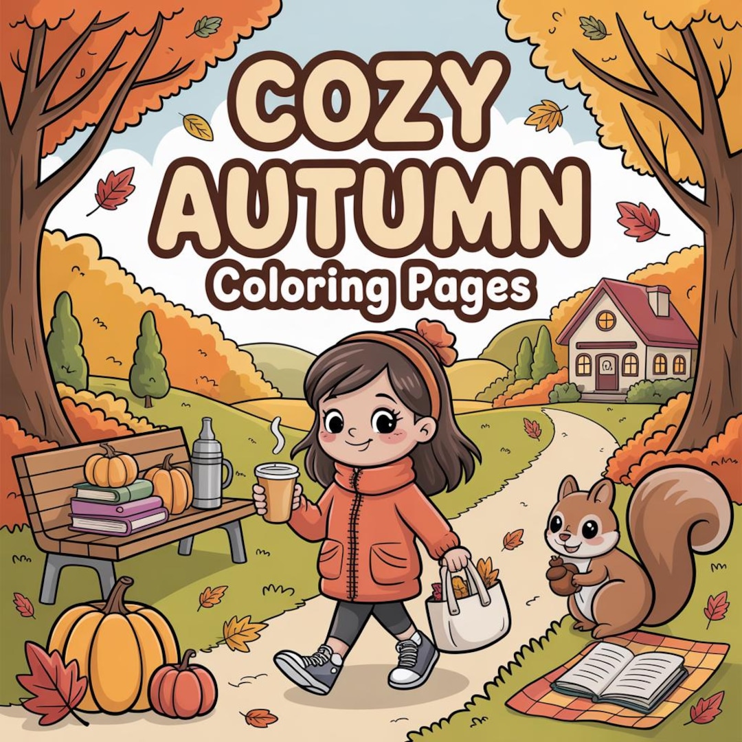 Cozy Autumn Coloring Pages: Fall Scenes Printable, Cozy Autumn Coloring ...