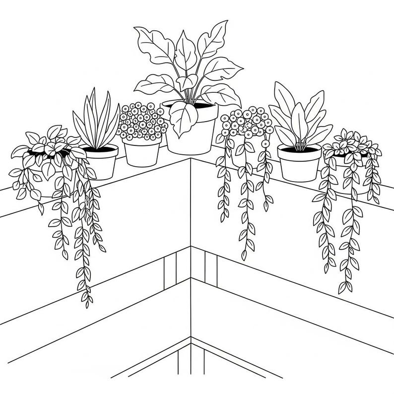 Cozy Plant Corners Relaxing Coloring Pages, Printable Bold & Easy ...