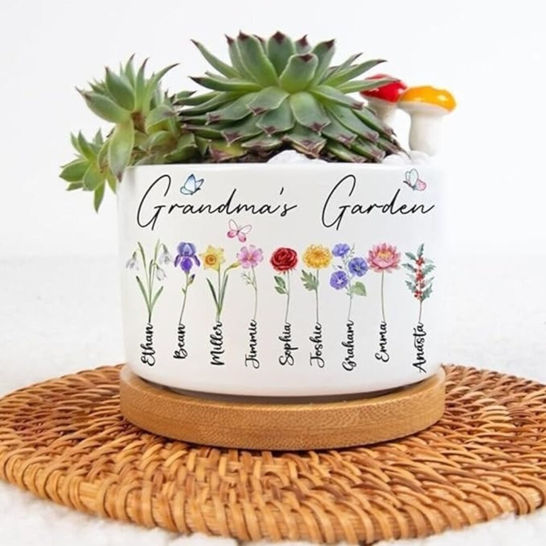 Birth Month Flower Grandma Garden Succulent Pot, Mom's Garden Plant Pot ...