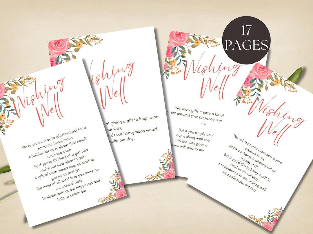 Wedding Wishing Well Wording Templates - Printable Poems for Money Gift ...