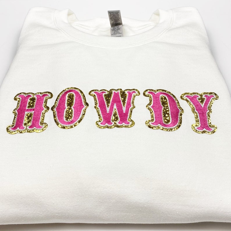 Howdy Glitter Patch Sweatshirt | SEWN on Glitter Letter Country Cowgirl ...
