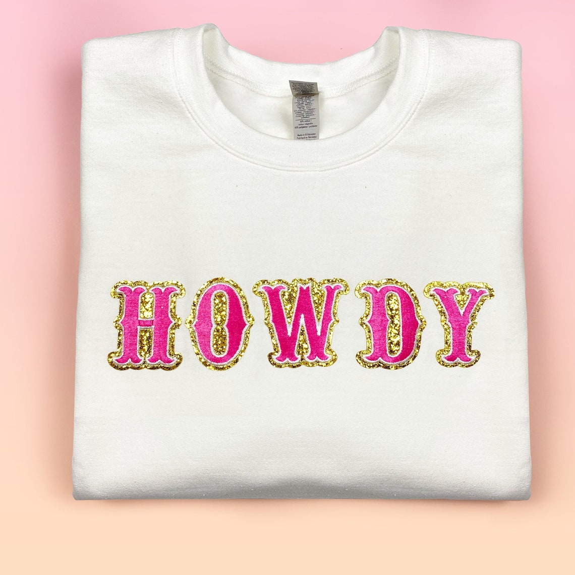Howdy Glitter Patch Sweatshirt | SEWN on Glitter Letter Country Cowgirl ...