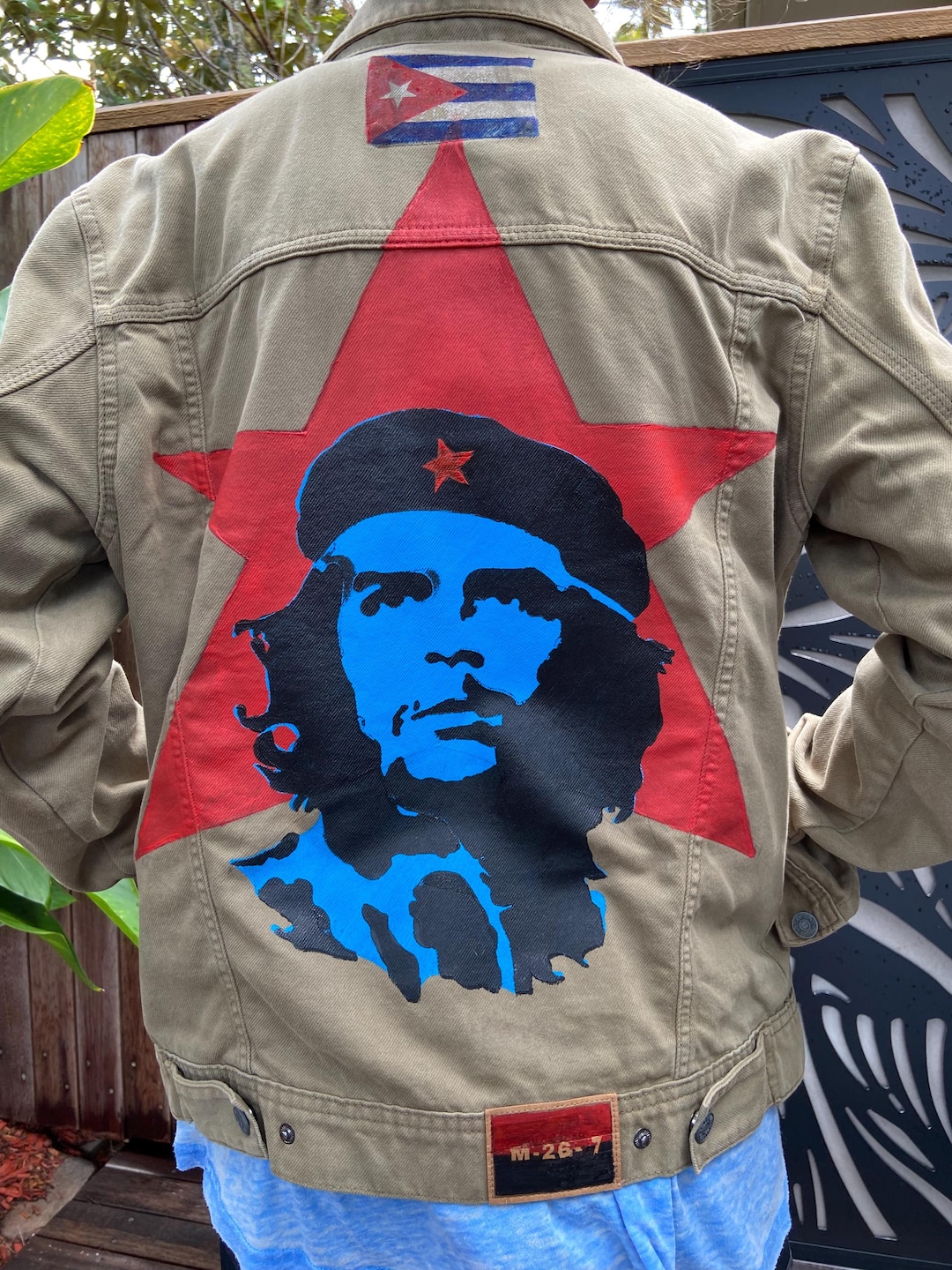 Che Guevara Painted Denim Jacket Khaki Green - Etsy