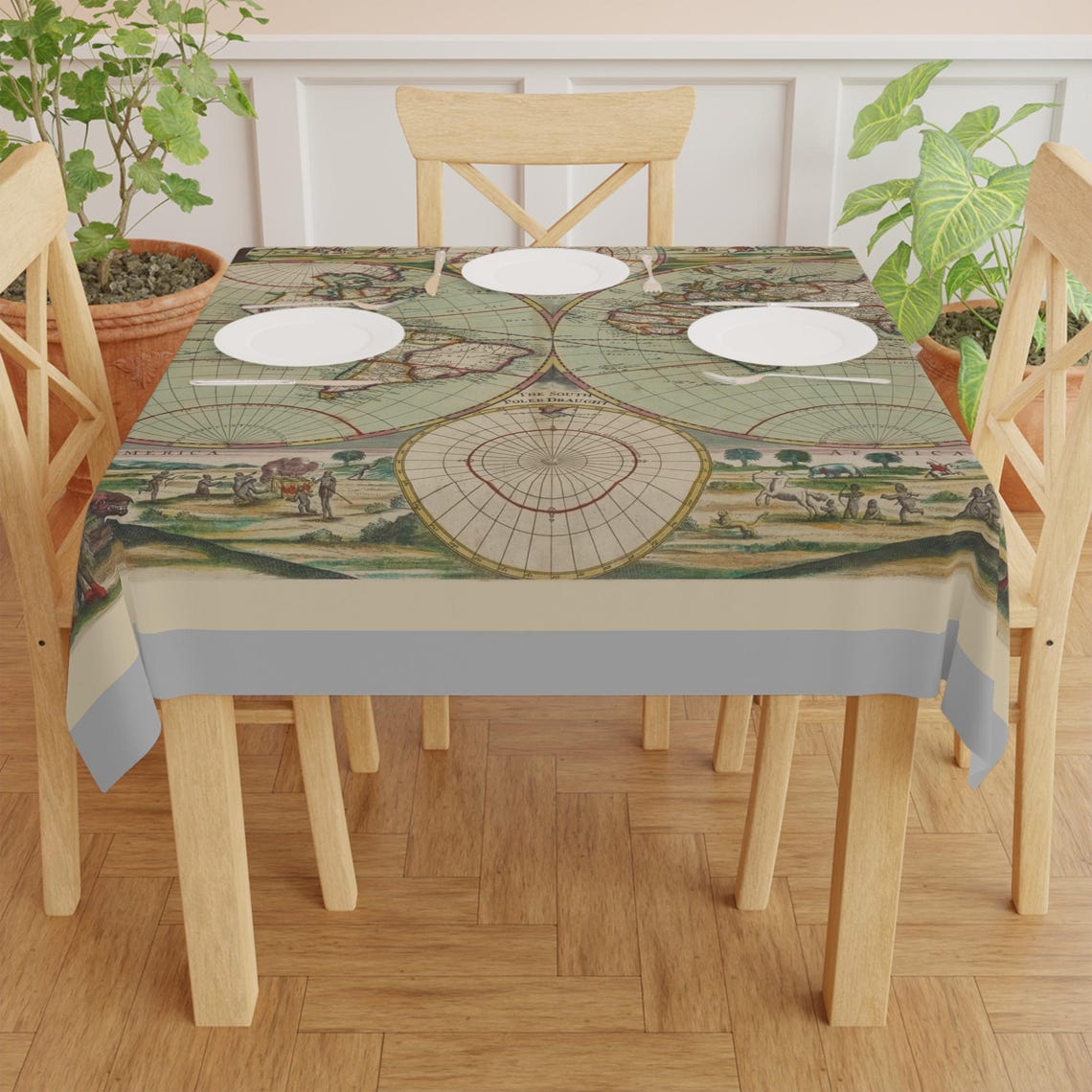 Vintage World Map Tablecloth, Antique Map Table Cover, Traveler Gift ...