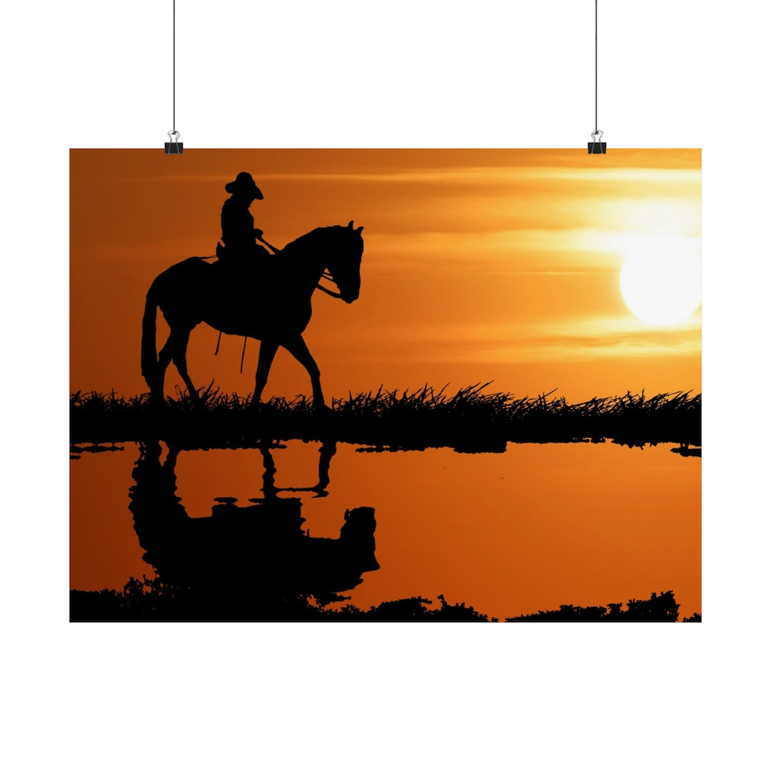Horse and Rider at Sunset Matte Horizontal Poster | Wall Hanging - Etsy