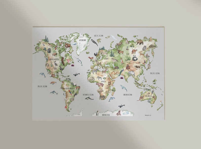World Map Animals Poster: Educational Wall Decor (digital Download) - Etsy