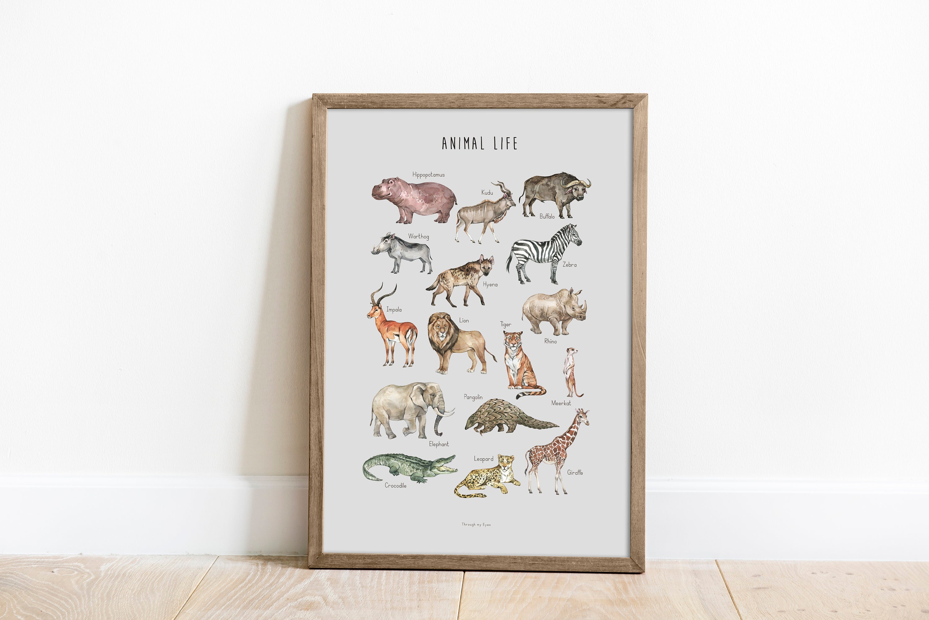 Digital Animal Life Watercolour Poster, Different Wild Animals, Bedroom ...